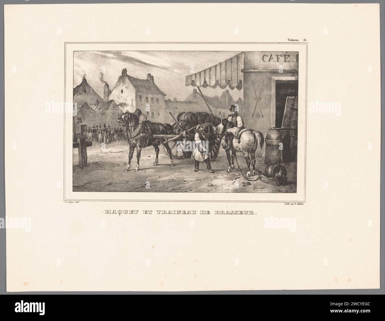 Cart for the transport of barrels and Brouwerslede near a cafe, Victor ...