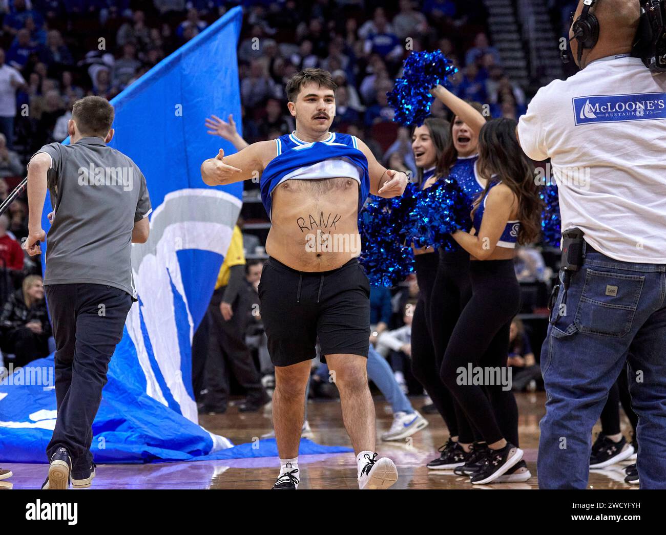 Seton HallÕs flag man Joe Masco makes a statement during a Big East ...