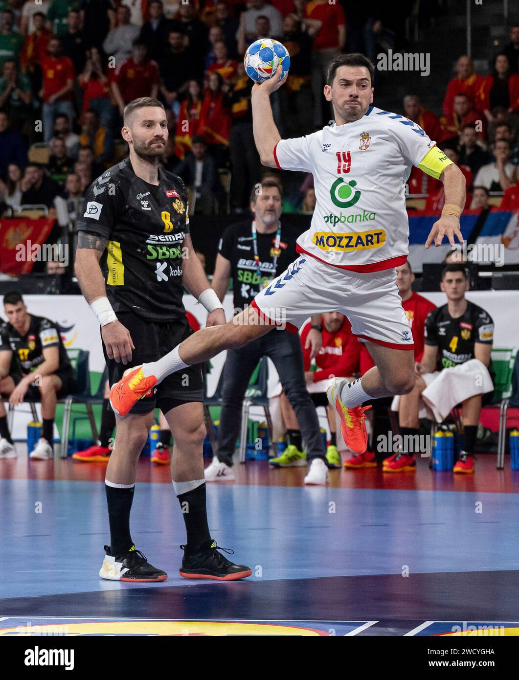 Muenchen, Deutschland. 16th Jan, 2024. Nemanja Ilic (Serbien/Serbia, #19) beim Wurf. GER ...