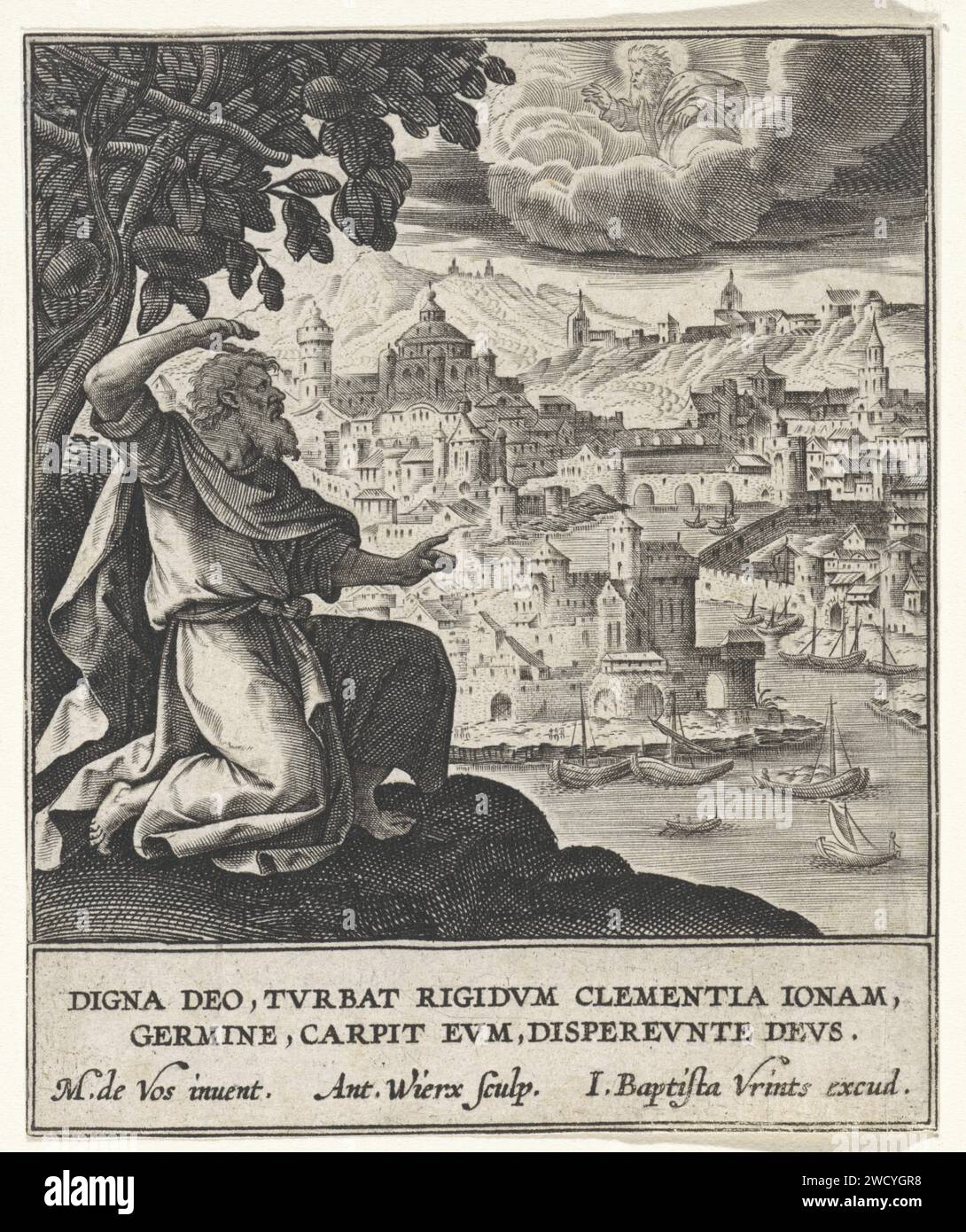 Jonah is under the Wonderboom, Antonie Wierix (II), After Maerten de ...