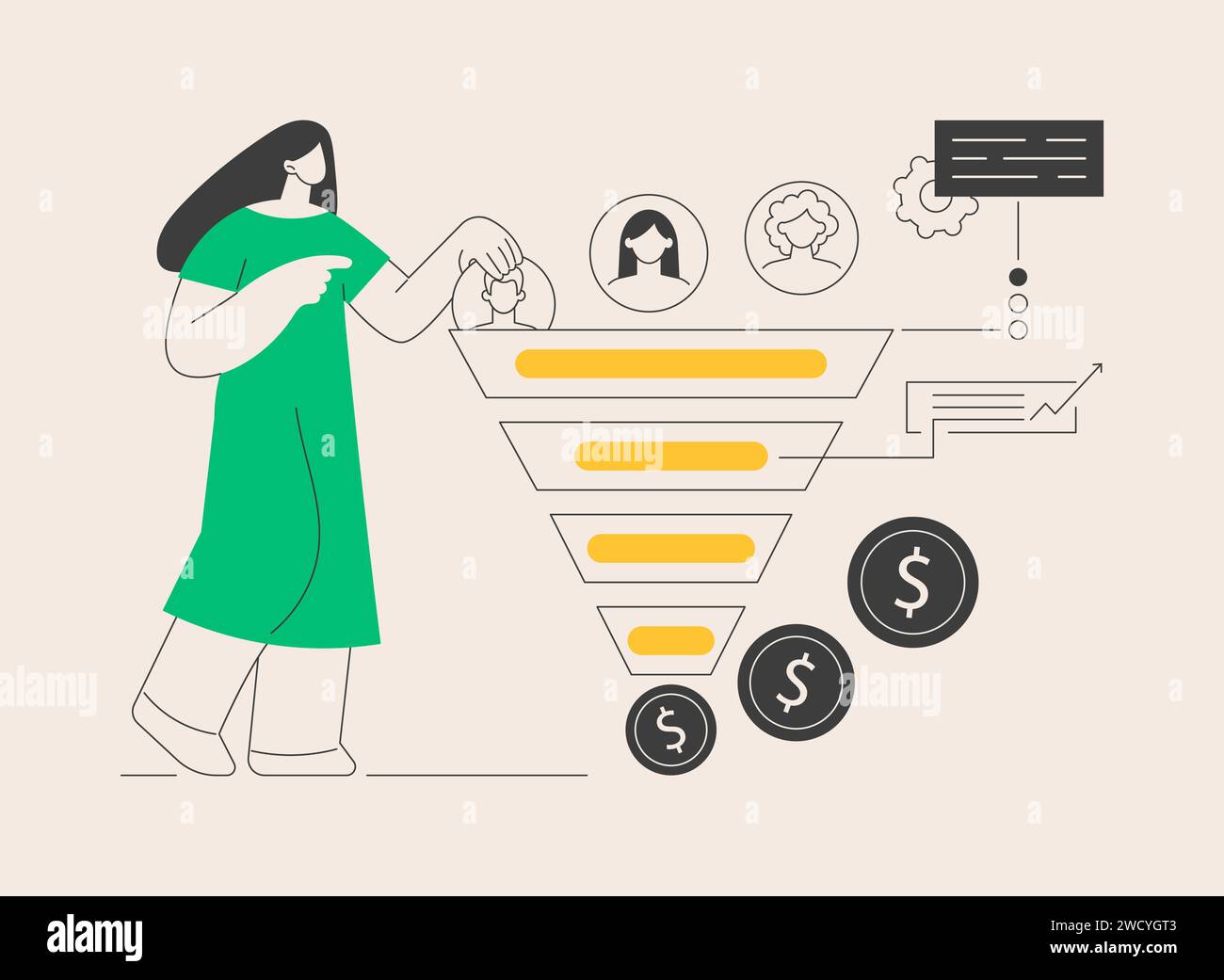 Sales funnel management abstract concept vector illustration Stock ...
