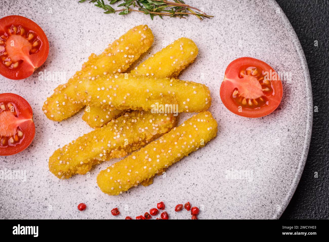 Delicious crispy cheese sticks with mozzarella, salt and spices ...