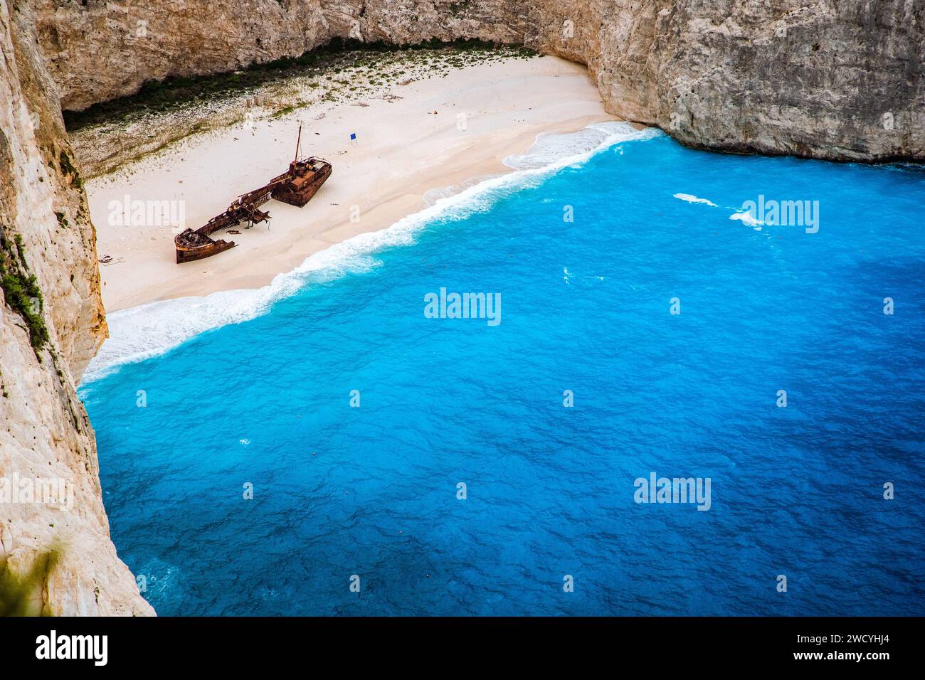 navagio beach with the famous wrecked ship in Zante, Greece Stock Photo ...
