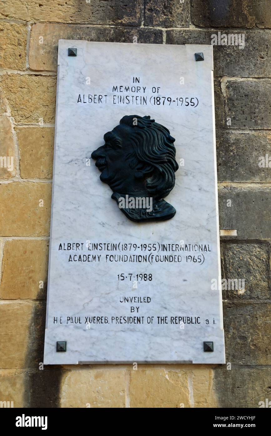 Albert Einstein plaque at Upper Barrakka Gardens in Valletta Stock ...