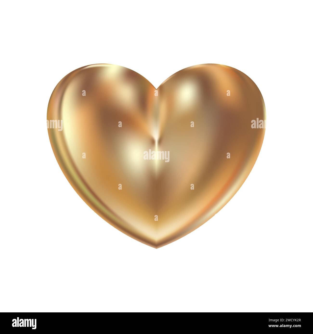 Golden realistic heart icon on white background. 3d vector illustration ...