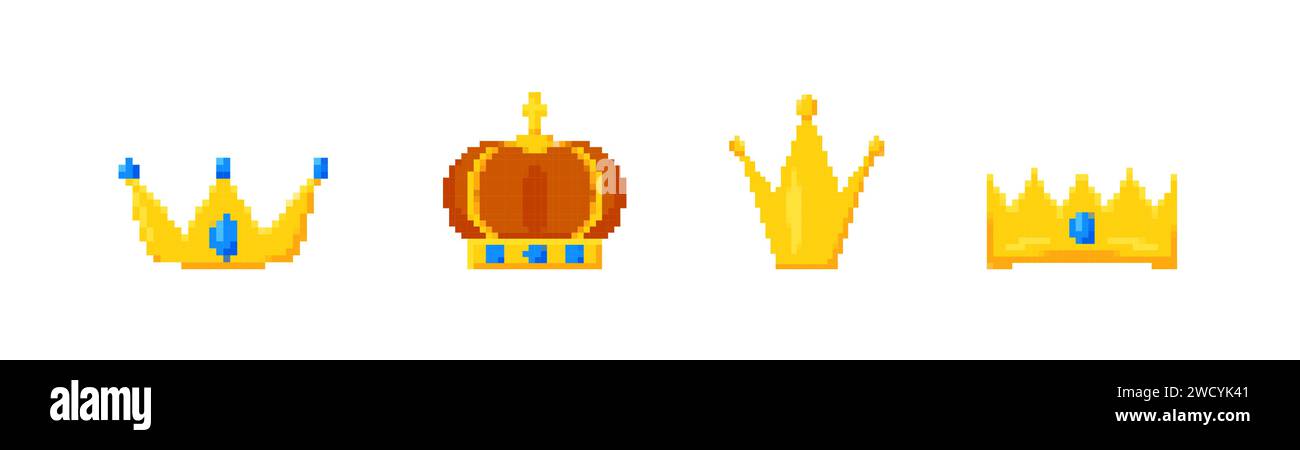 Pixel gold crowns and tiaras set Stock Vector Image & Art - Alamy
