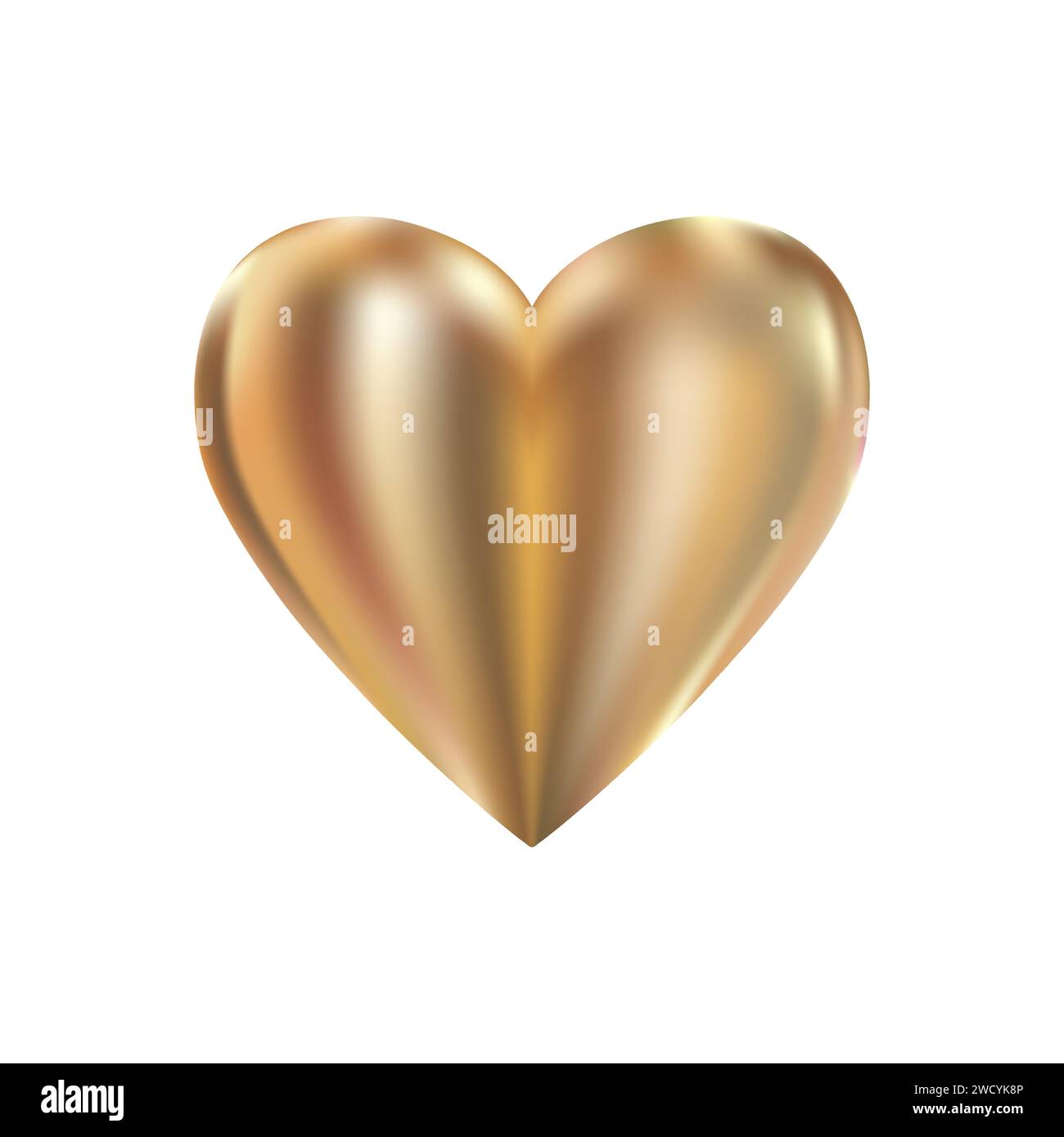 Golden realistic heart icon on white background. 3d vector illustration ...