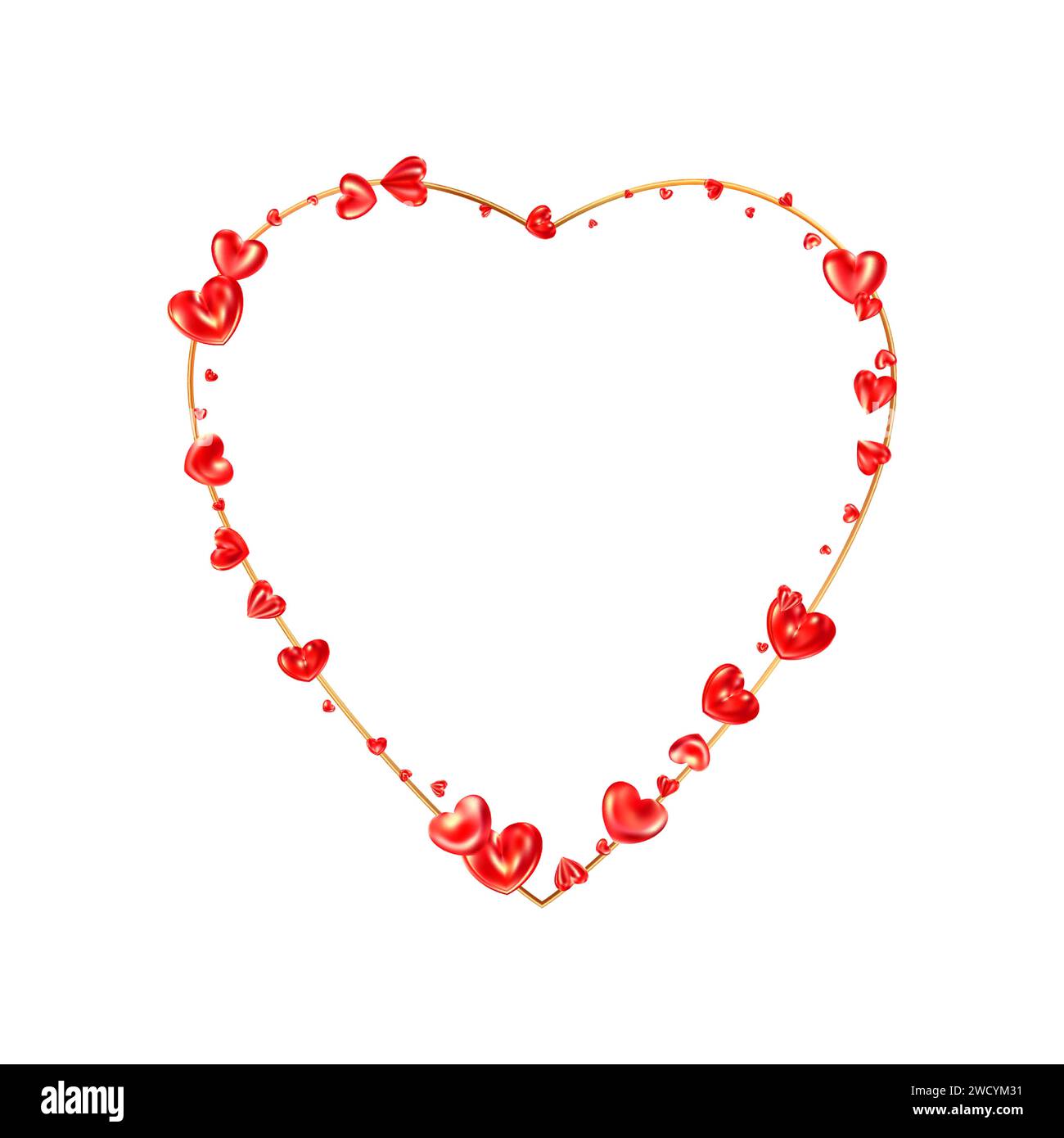 Red glossy realistic heart frame isolated on white background Stock ...