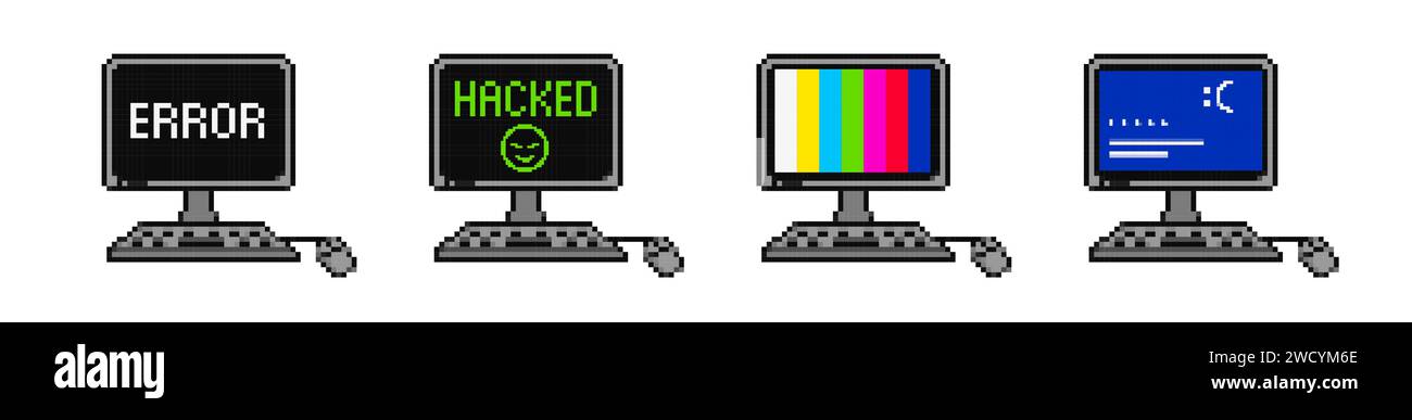 Pixel computers with error set Stock Vector Image & Art - Alamy