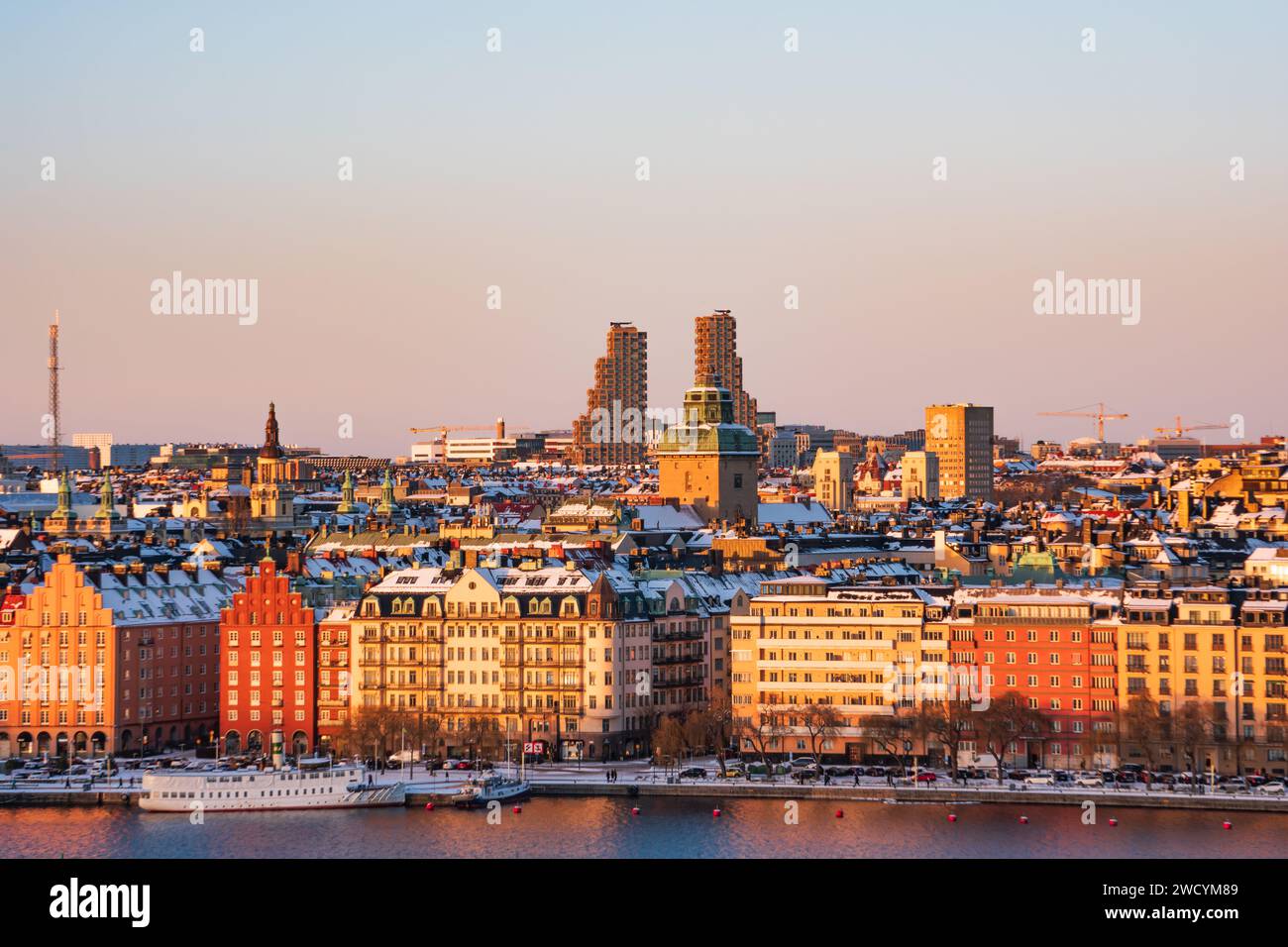 Sunset over the district of Kungsholmen, Stockholm, Sweden, with ...
