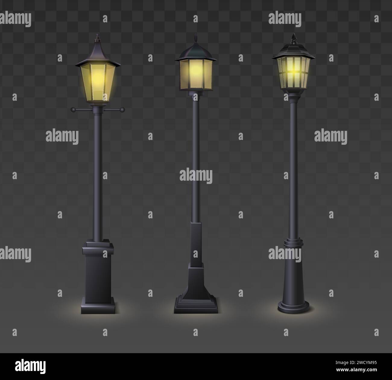 3d realistic vector icon illustration. Steet lights on transparent ...