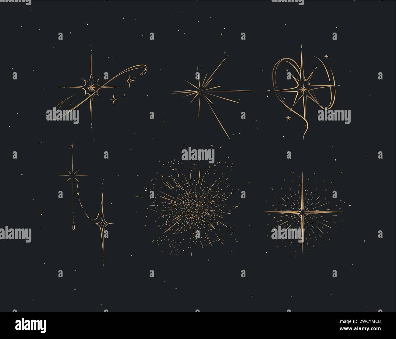 Different states of stars drawing in graphic style on brown background ...