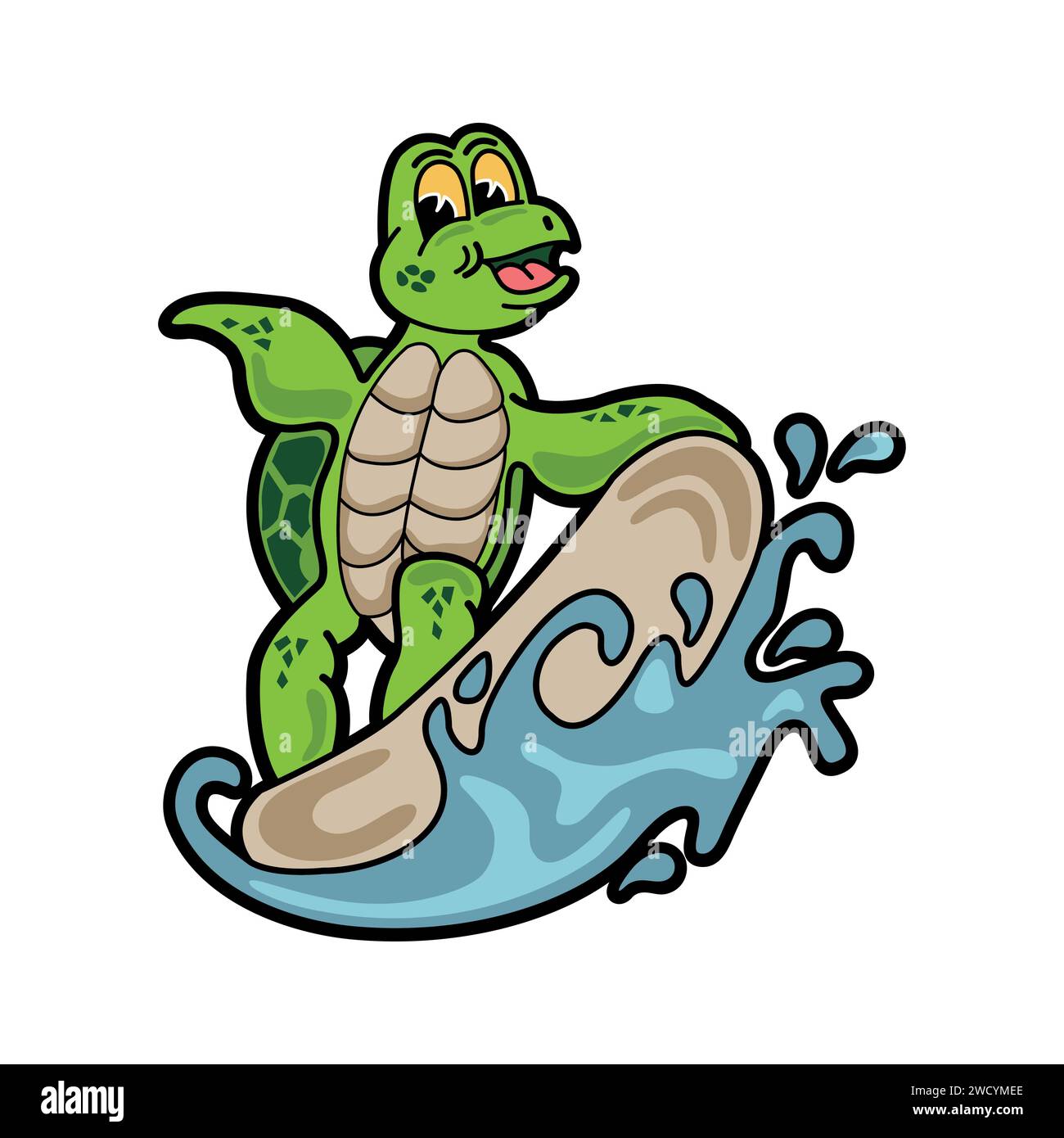 Turtle Surfing. Cartoon Vector Illustration Stock Photo - Alamy