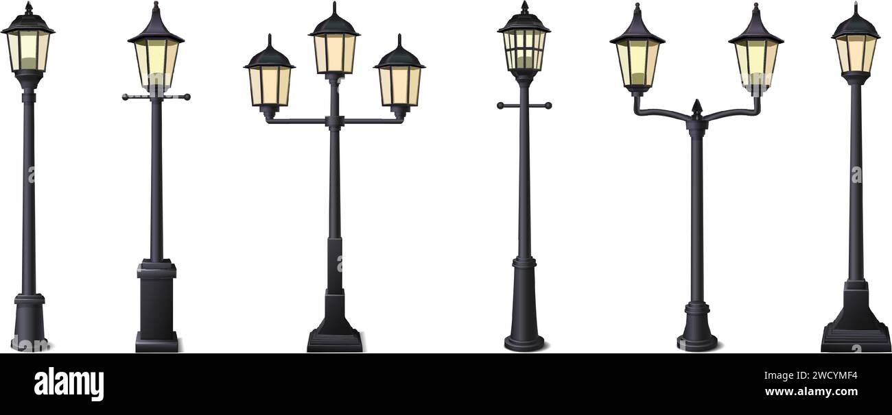 3d realistic vector icon illustration. Old street lights isolated on ...