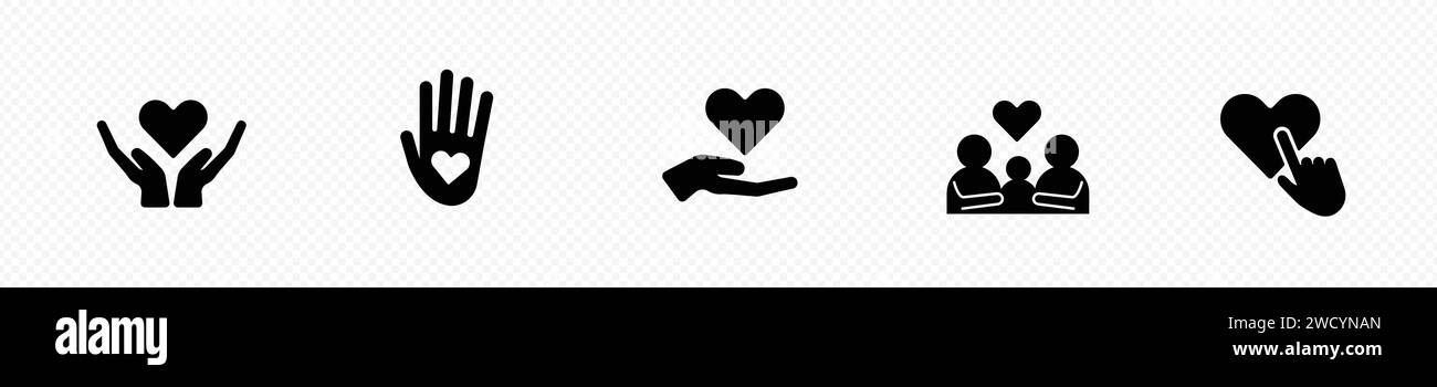Help and donation icons. Hands with heart as symbol of care Stock ...