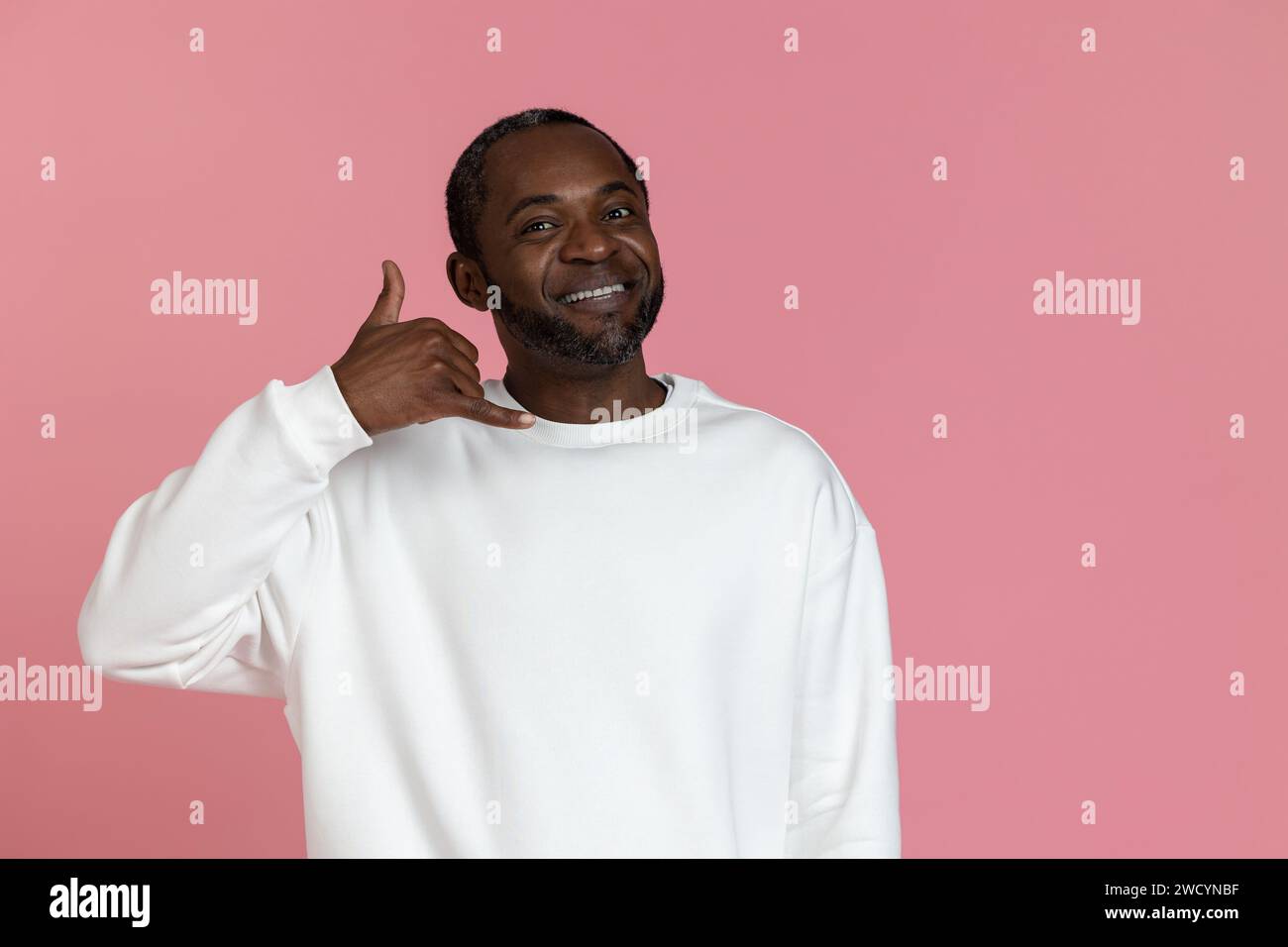 African american man call me sign hi-res stock photography and images ...