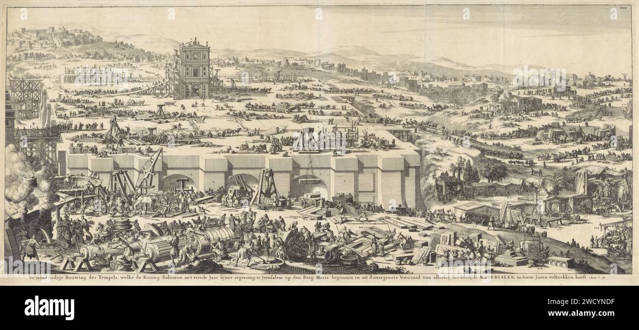 Construction of the temple of Solomo, Jan Luyken, 1690 print The temple ...