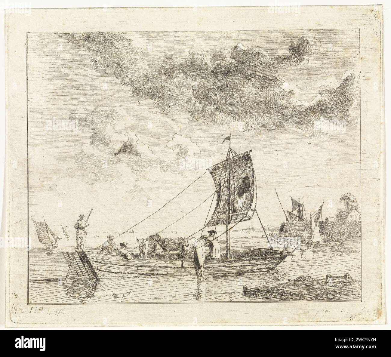 Flat barge with cattle, Johannes Huibert Prins, 1776 print There are ...