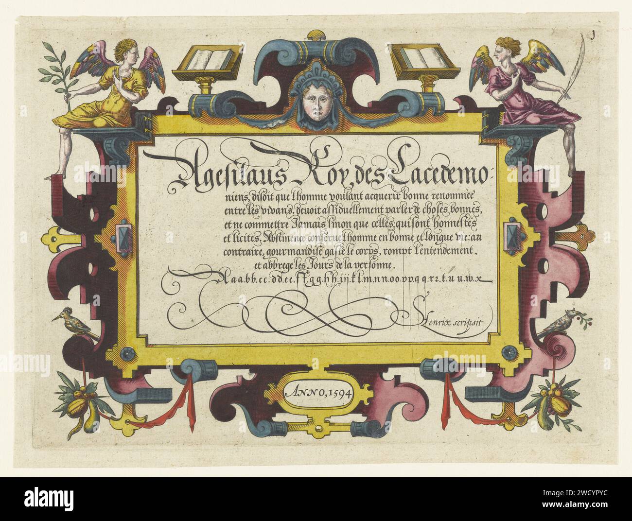 Rectangular cartouche with French text and letter examples, Jodocus ...