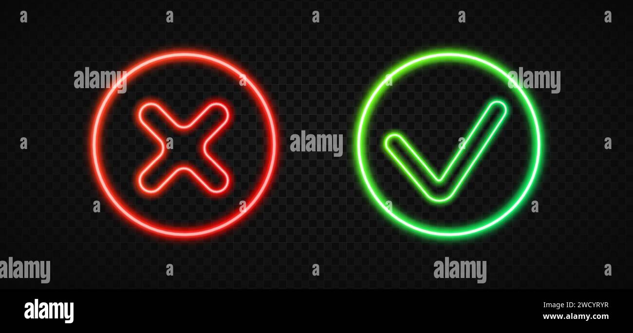 Neon checkmark and cross in circle Stock Vector Image & Art - Alamy