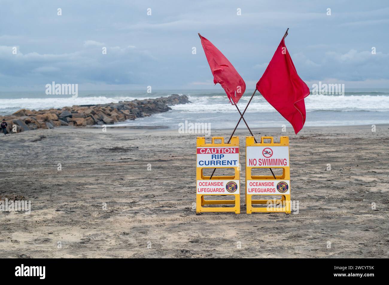 Warning signs on a beach n California Stock Photo - Alamy