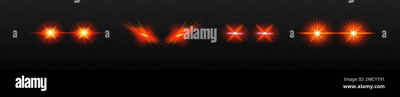 Laser glowing eyes set. Dangerous red light ferocious halloween evil ...