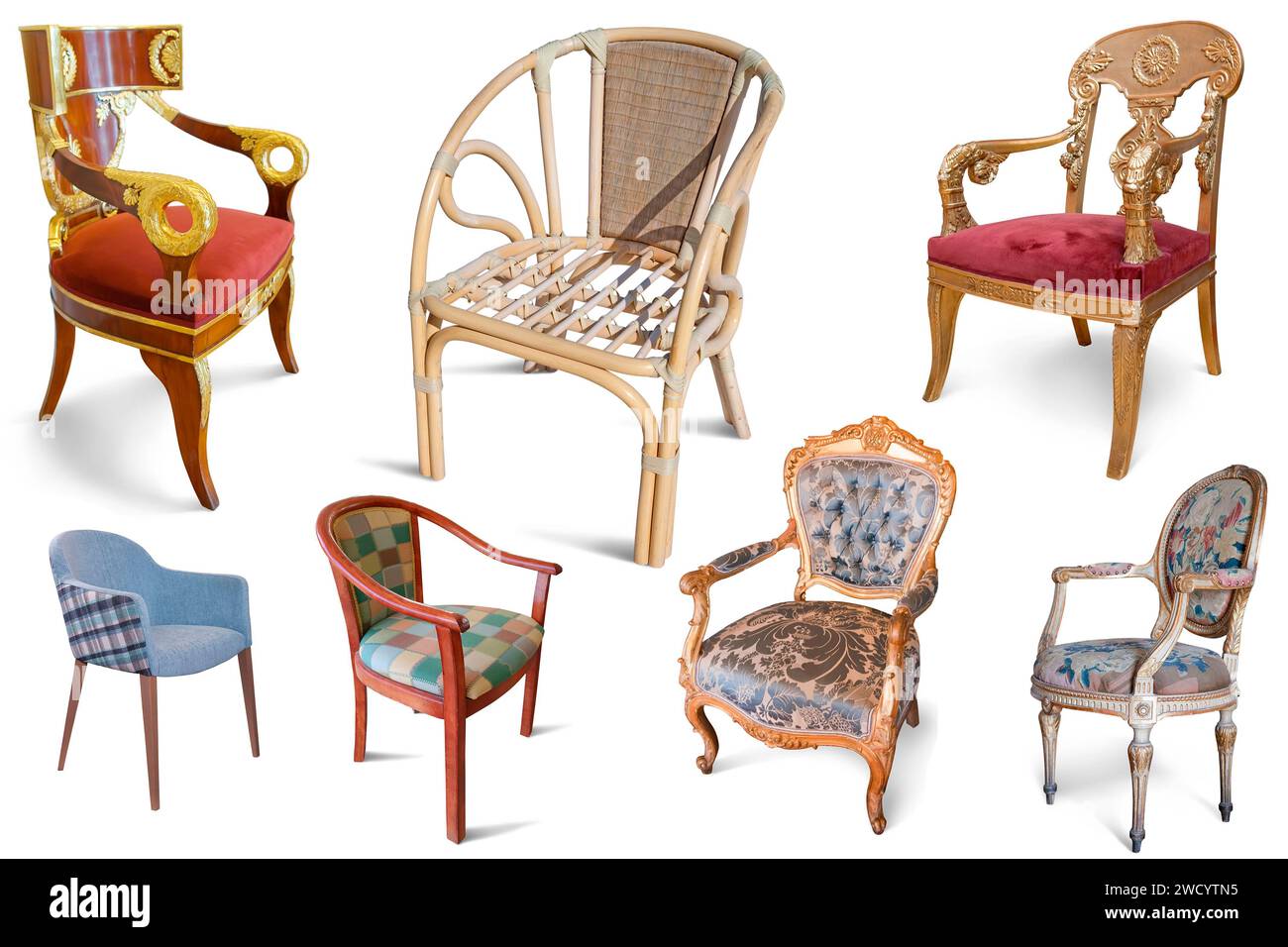 Set of chairs isolated on white background Stock Photo - Alamy