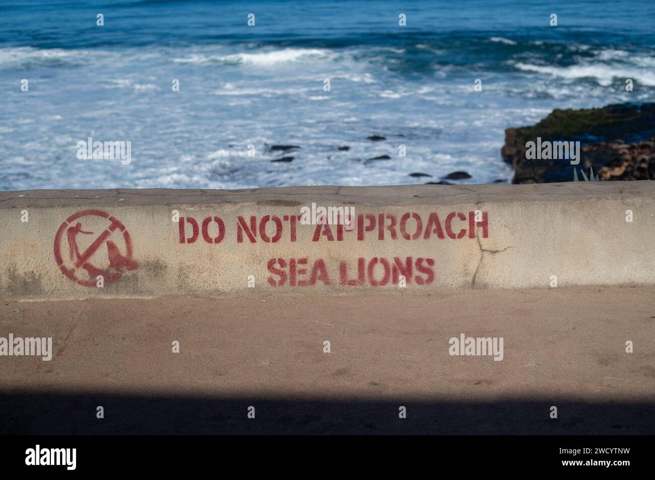 Do not approach sea lions sign Stock Photo - Alamy
