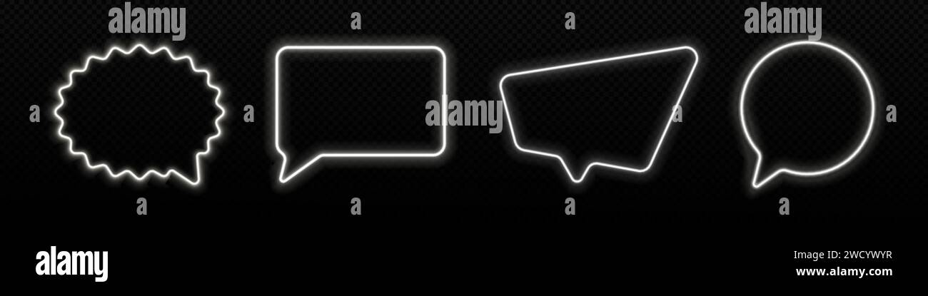 Neon white vector speech frame. Neon glowing light border Stock Vector ...