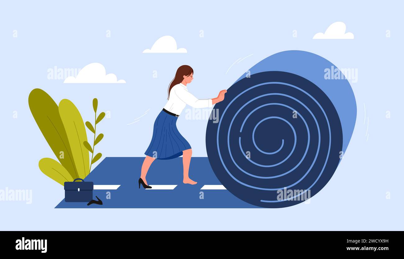 Future career construction and business success. Woman unrolling ...