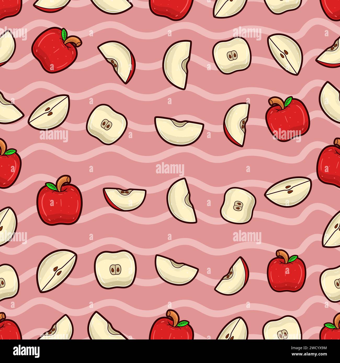Apple Fruit Seamless Pattern in Cartoon Style. Perfect For Background ...