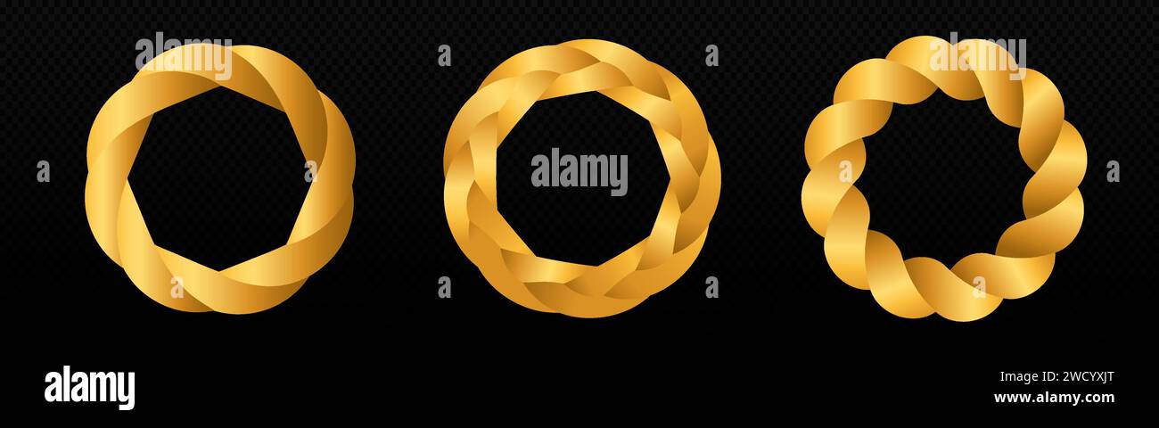 Braid circle golden 3d frame. Round braided ring. Twisted rope Stock ...