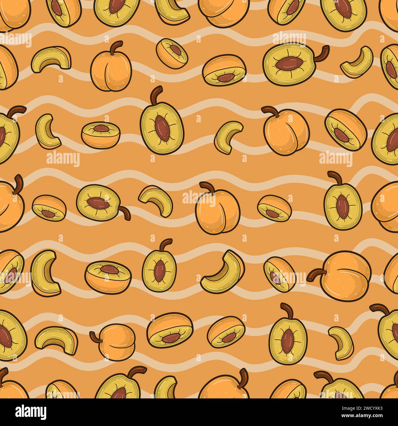 Apricot Fruit Seamless Pattern in Cartoon Style. Perfect For Background ...