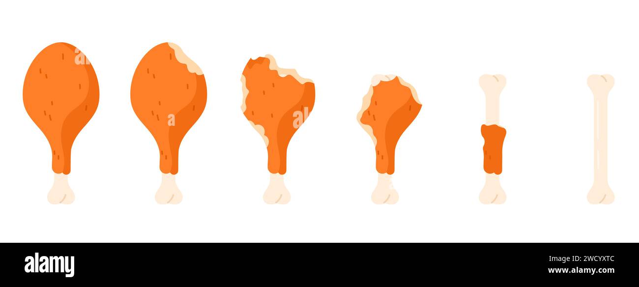 Eaten chicken drumstick set of animation sequence. Eating stages of ...