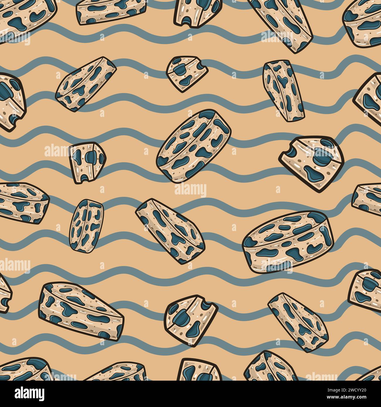 Blue Cheese Seamless Pattern in Cartoon Style. Perfect For Background ...