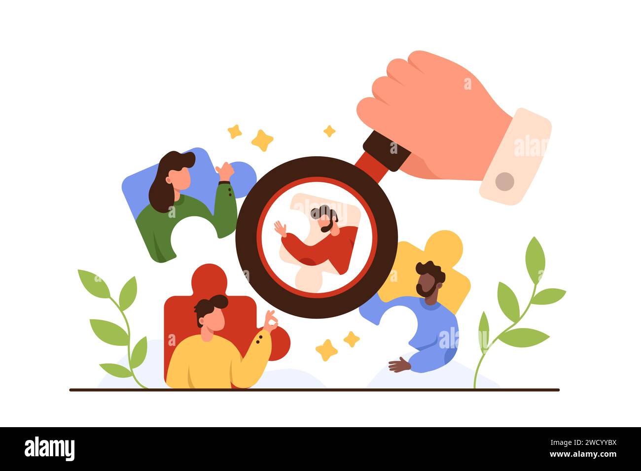 Company staff search in HR agency, employment. Employers giant hand ...