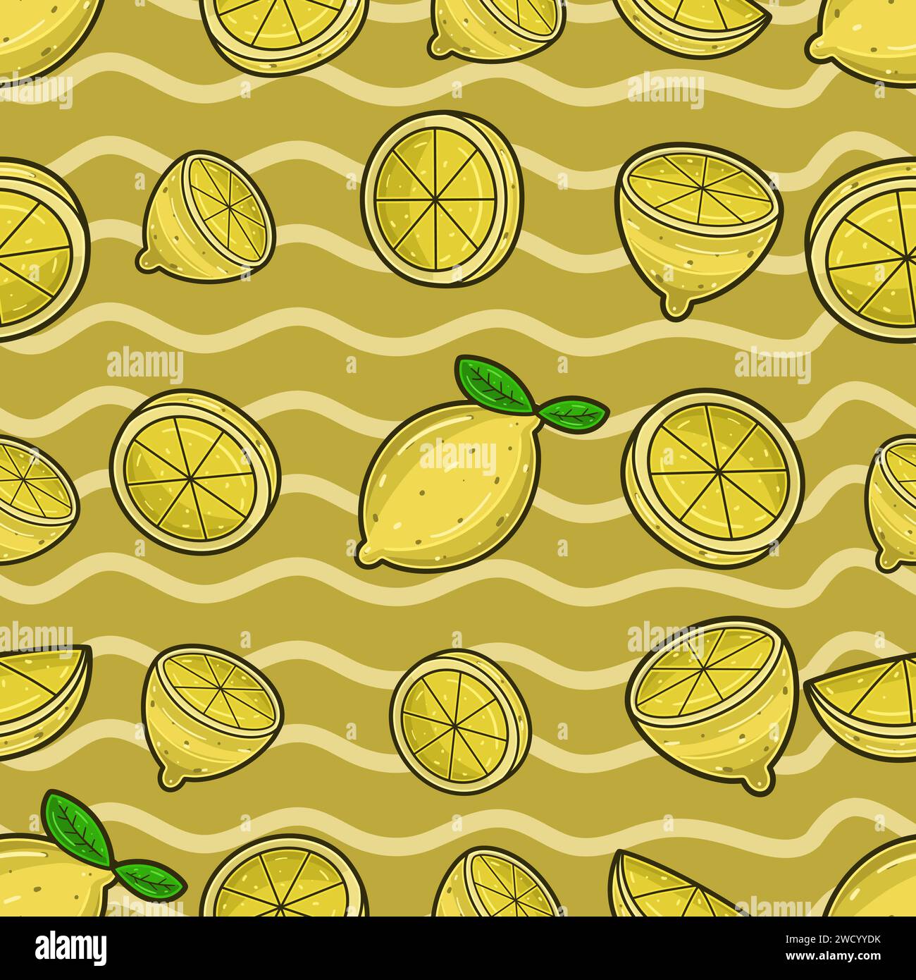 Lemon Fruit Seamless Pattern in Cartoon Style. Perfect For Background ...