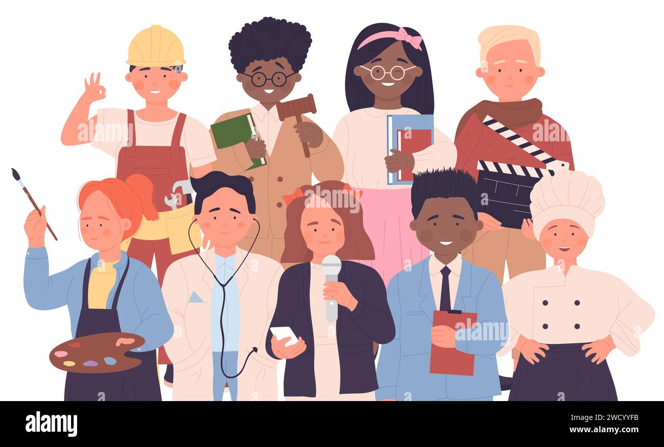 Cartoon funny boy girl child characters crowd standing together. Kids ...