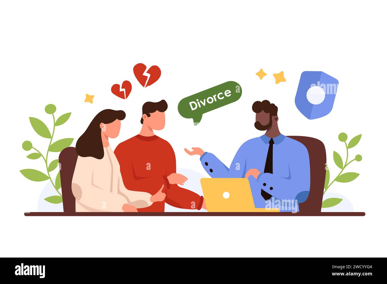 Legal advice from lawyer during divorce. Couple of married people with ...