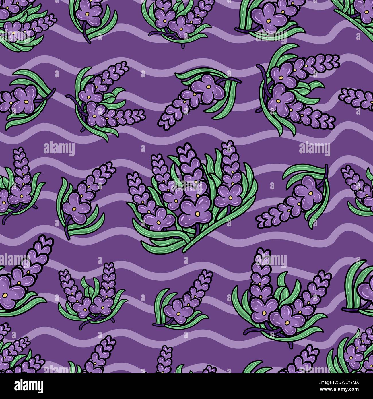Lavender Flower Seamless Pattern in Cartoon Style. Perfect For ...