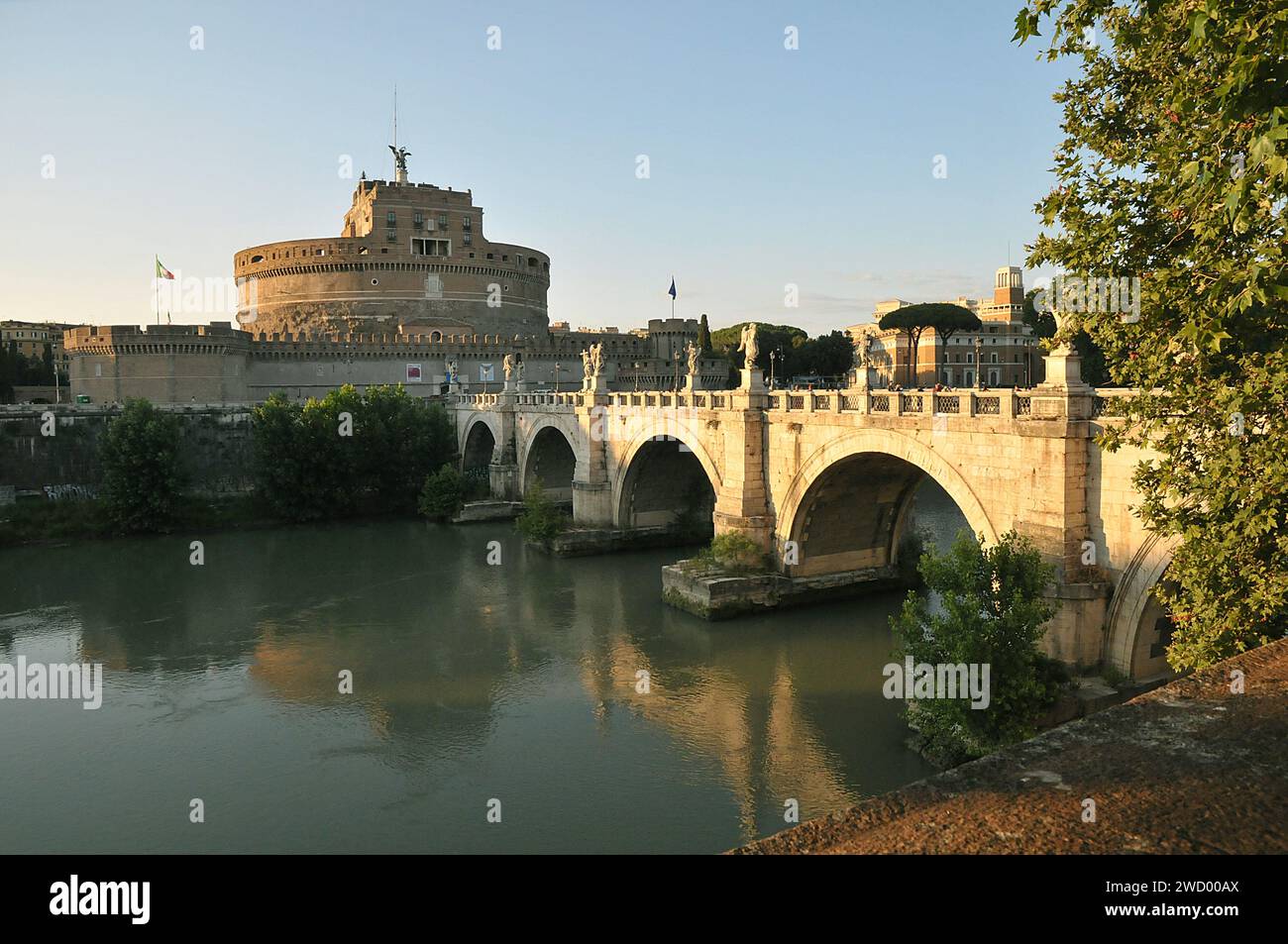 Rome / Italy 16.July 2019/ Museum Sant Angelo view from Tevere river walking bridge over Tiber ...