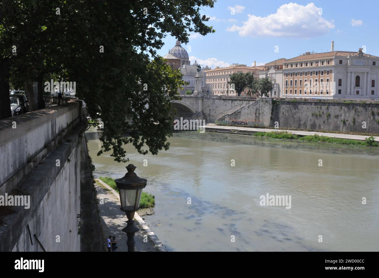 Rome / Italy 16July 2019/ Tevere river in italy and othr word Tiber ...