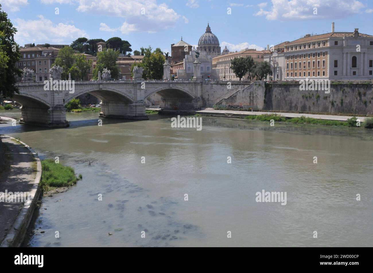 Rome / Italy 16July 2019/ Tevere river in italy and othr word Tiber ...