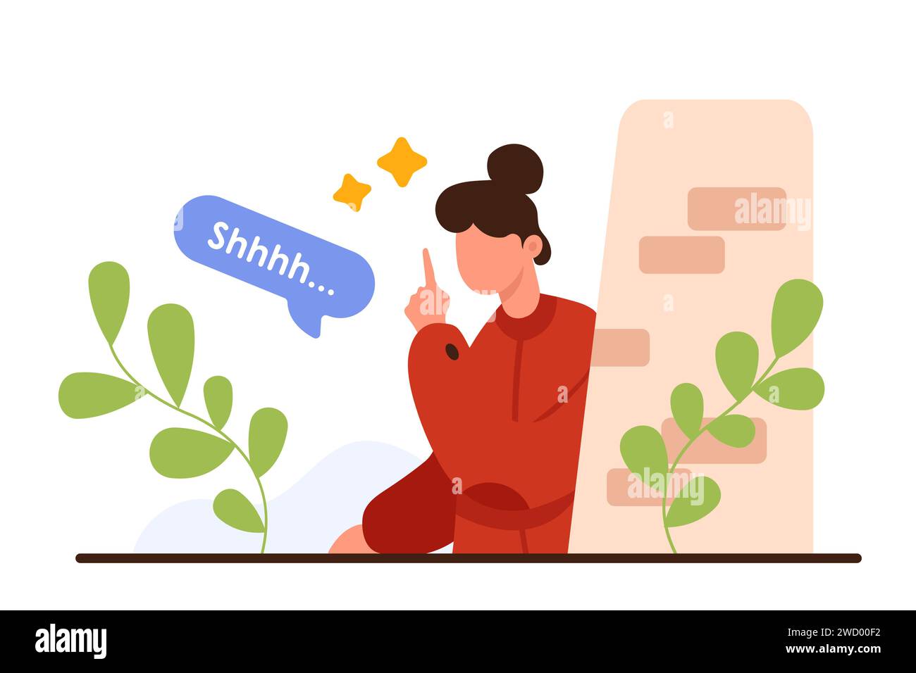 Please keep secrets and dont gossip with silence gesture. Woman peeking ...