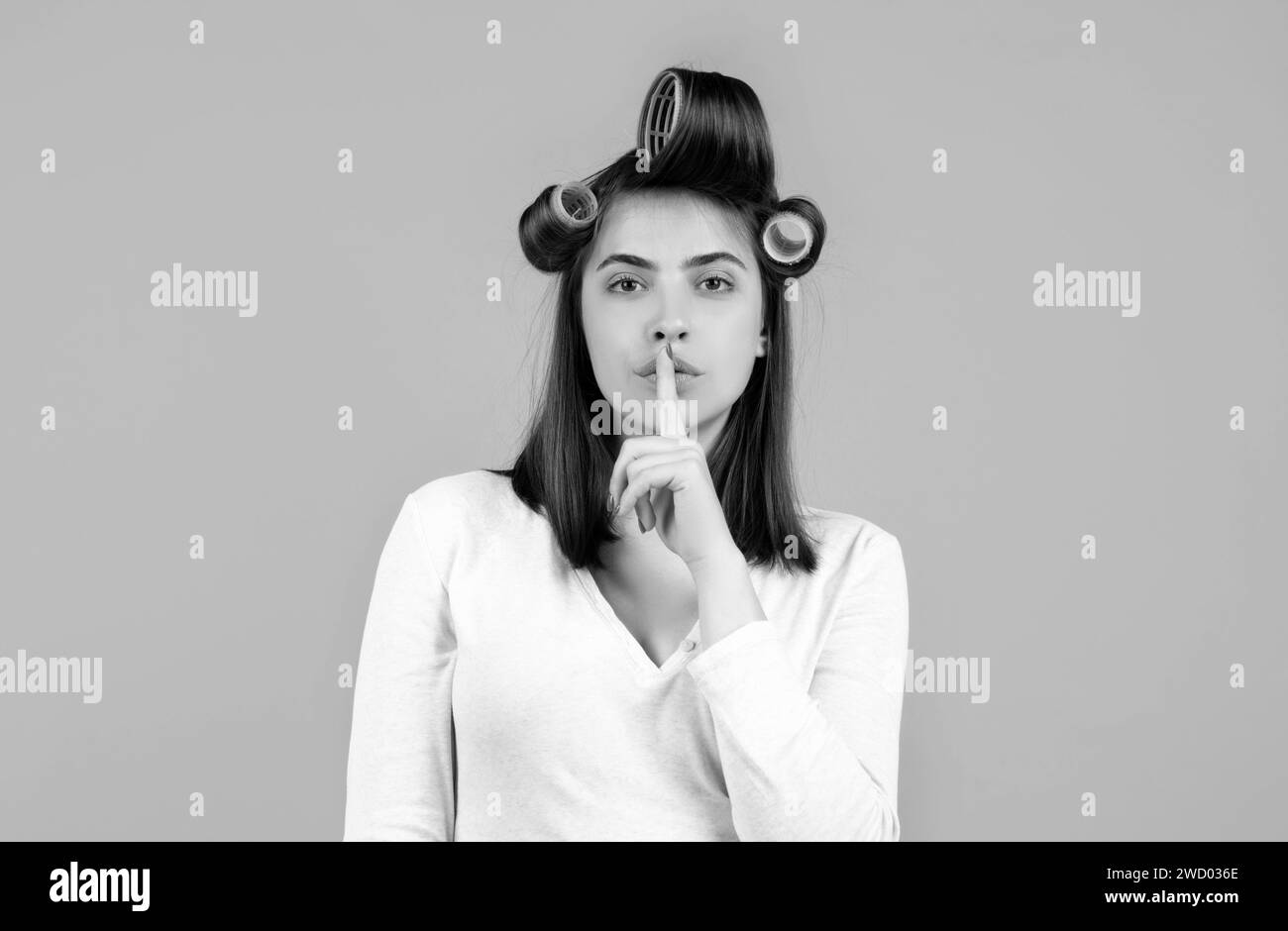 Shh Womens Secrets Woman With Curlers Showing Secret Sign Funny
