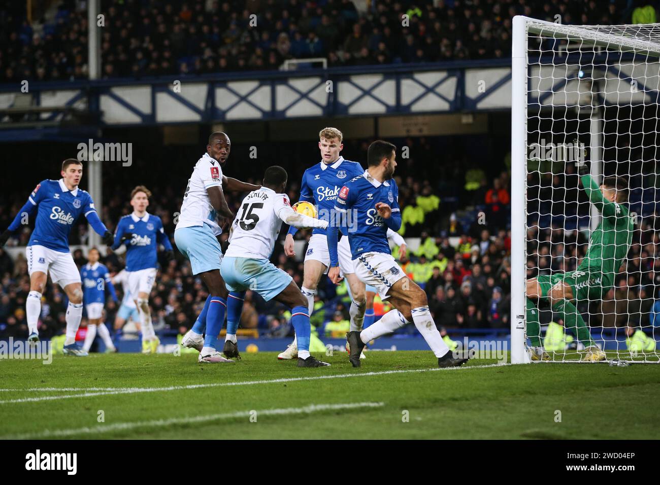 Liverpool, UK. 17th Jan, 2024. Everton Goalkeeper Joao Virginia makes a ...