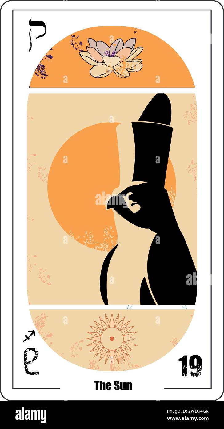 Egyptian tarot card number nineteen called The Sun. Illustration of a ...