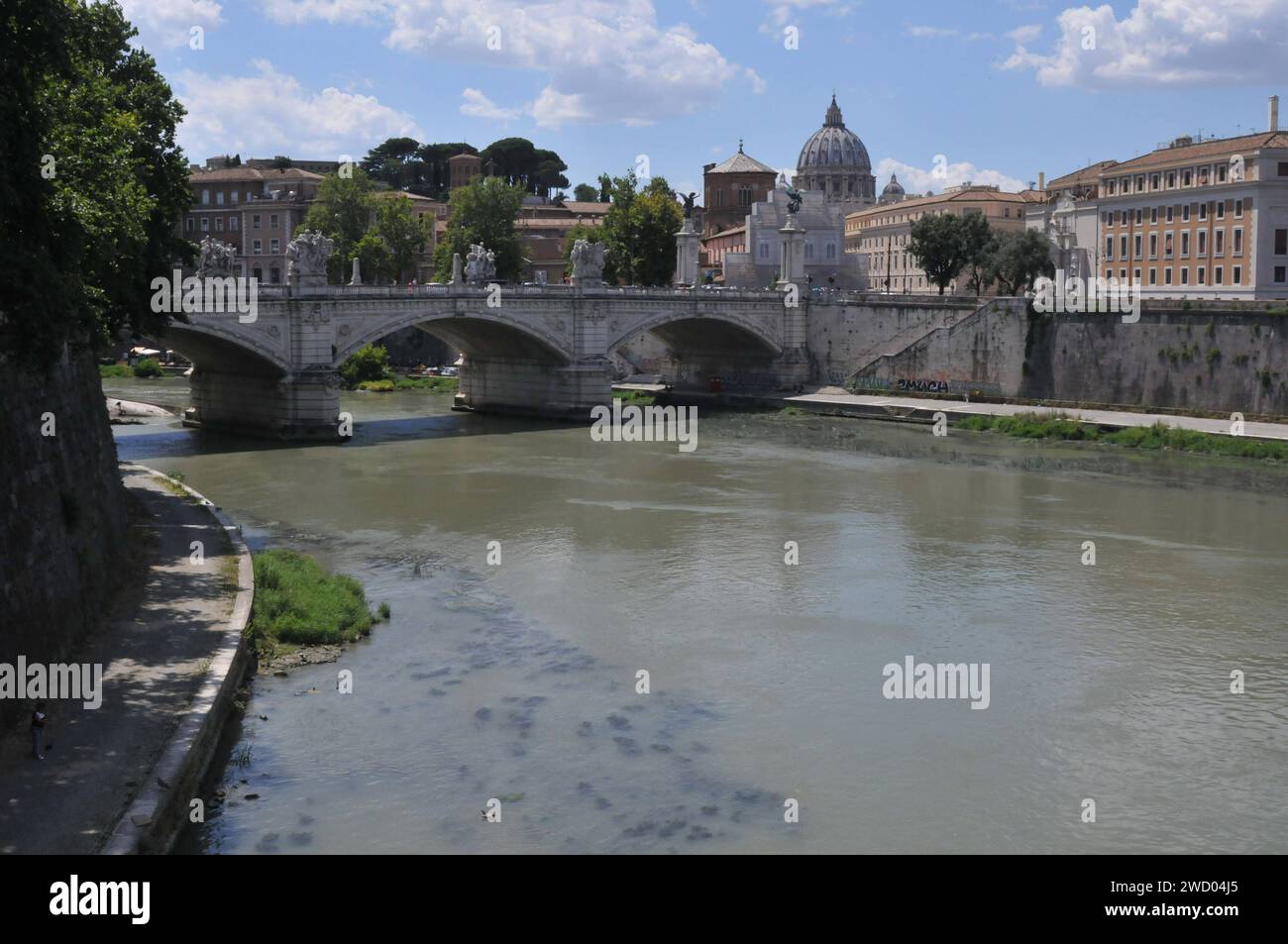 Rome / Italy 16July 2019/ Tevere river in italy and othr word Tiber ...