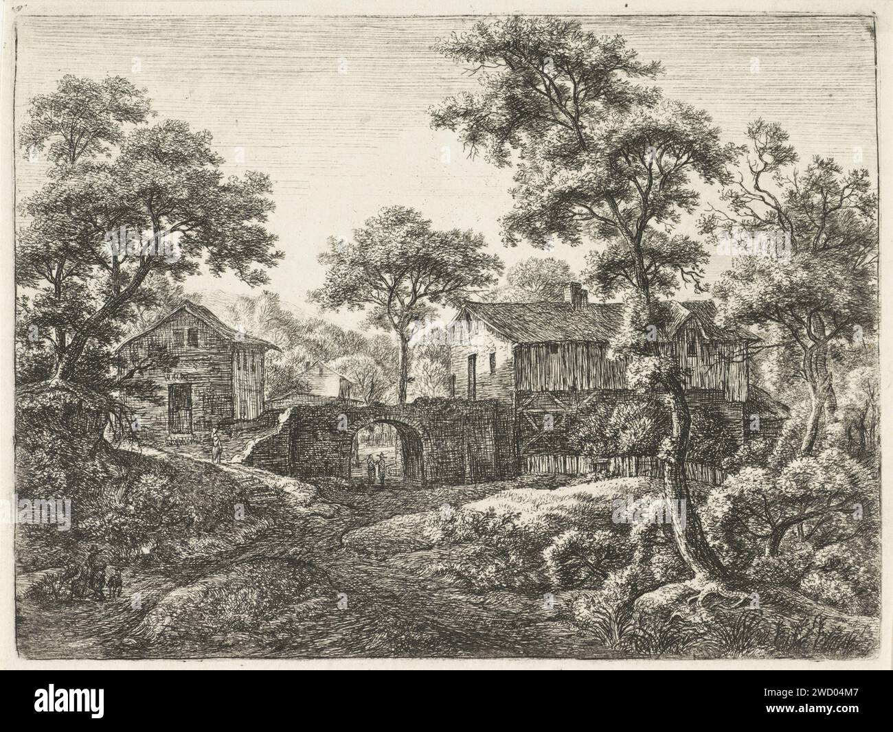 Entry gate of a village, Anthonie Waterloo, 1630 - 1717 print In the ...