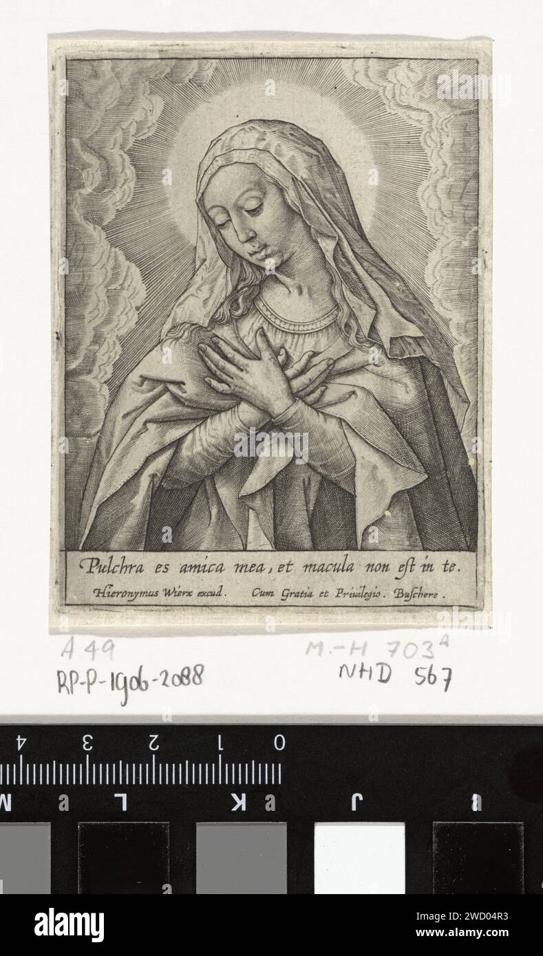 Virgin Maria, Hieronymus Wierix, 1563 - Before 1619 print The Virgin Mary, her hands crossed ...